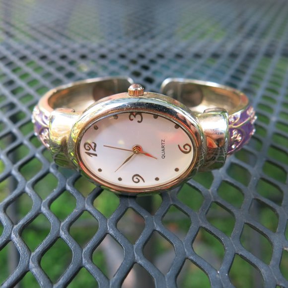 jcpenney | Accessories | Purple Gold Crystals Hinged Bangle Watch ...